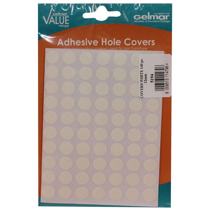 Hole Covers, Pure White, 12mm, 140 Pieces