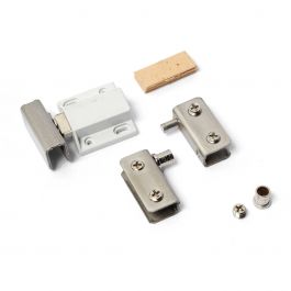 Glass Door Hinge, Chrome Plated, White Magnetic Catch