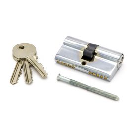 Cylinder Lock, Chrome Plated Brushed Satin Nickel, 70mm