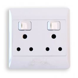 Switched Socket, 2 x 3Pin, & Extension Box, PVC, 4x4